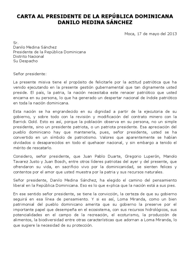 Carta Al Presidente de La República Dominicana | PDF