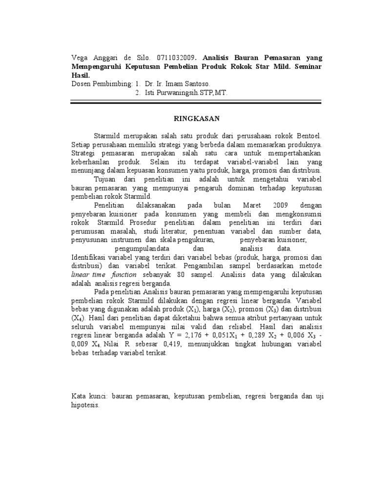 Analisis Bauran Pemasaran Yang Mempengaruhi Keputusan Pembelian Rokok ...