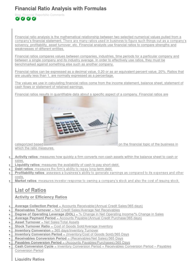 Financial Ratio Analysis With Formulas | PDF | Financial Ratio | Equity ...
