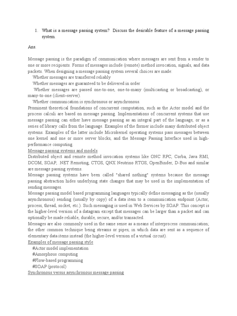 What Is A Message Passing System? Discuss The Desirable Feature of A ...