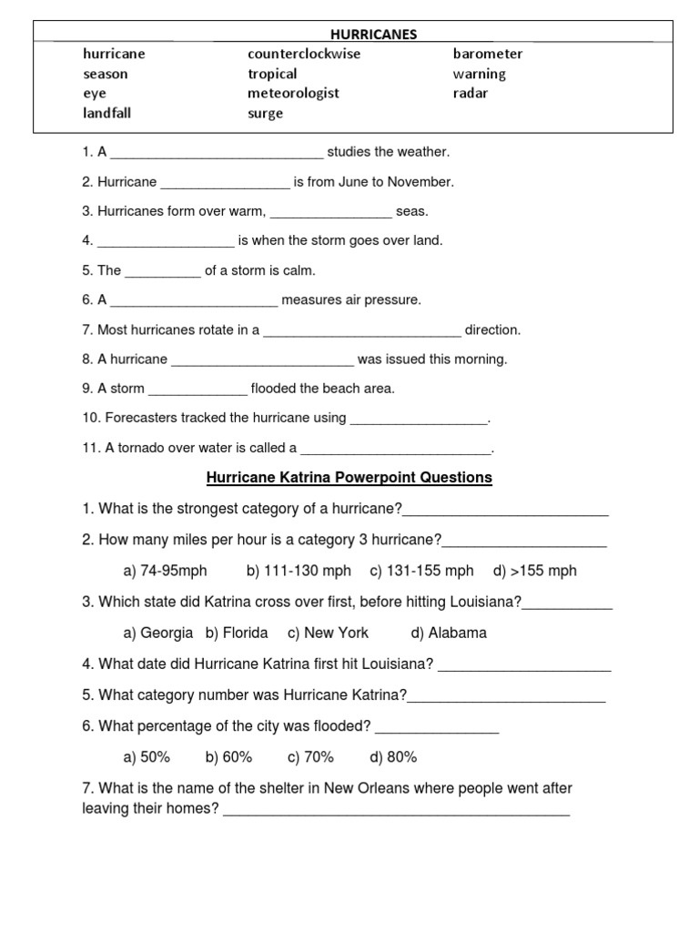 Hurricane Katrina Worksheet | PDF