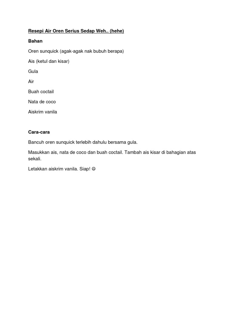 Resepi Air Oren Menyegarkan | PDF