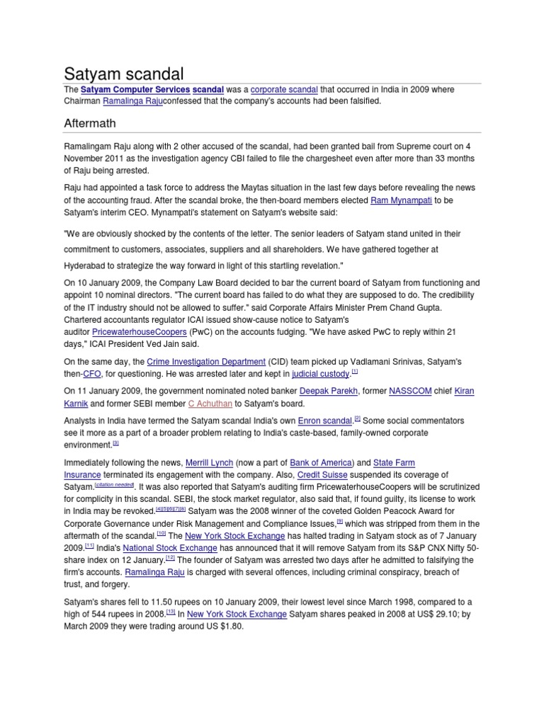 Satyam Scandal | PDF | Companies | Business
