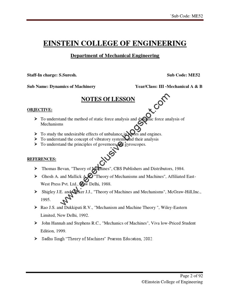 Dynamics of Machinery | PDF