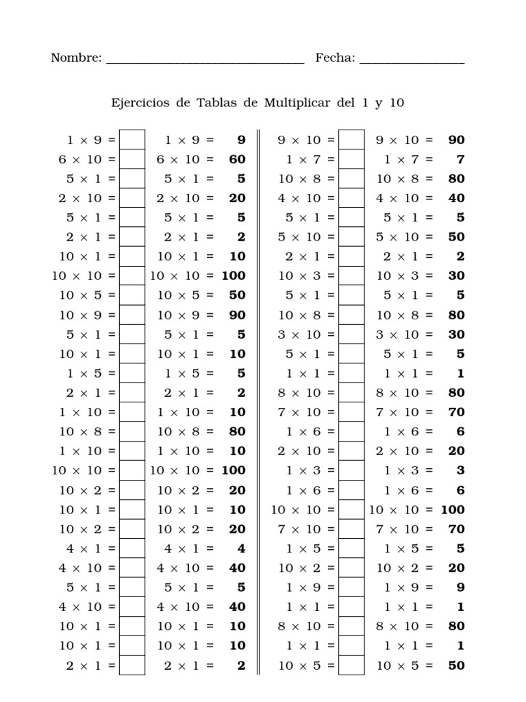 Ejercicios Tablas Multiplicar | PDF | Software | Computing And Information Technology