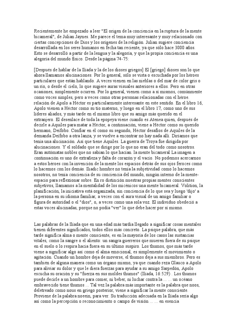 La Mente Bicameral | PDF | Esquizofrenia | Homero