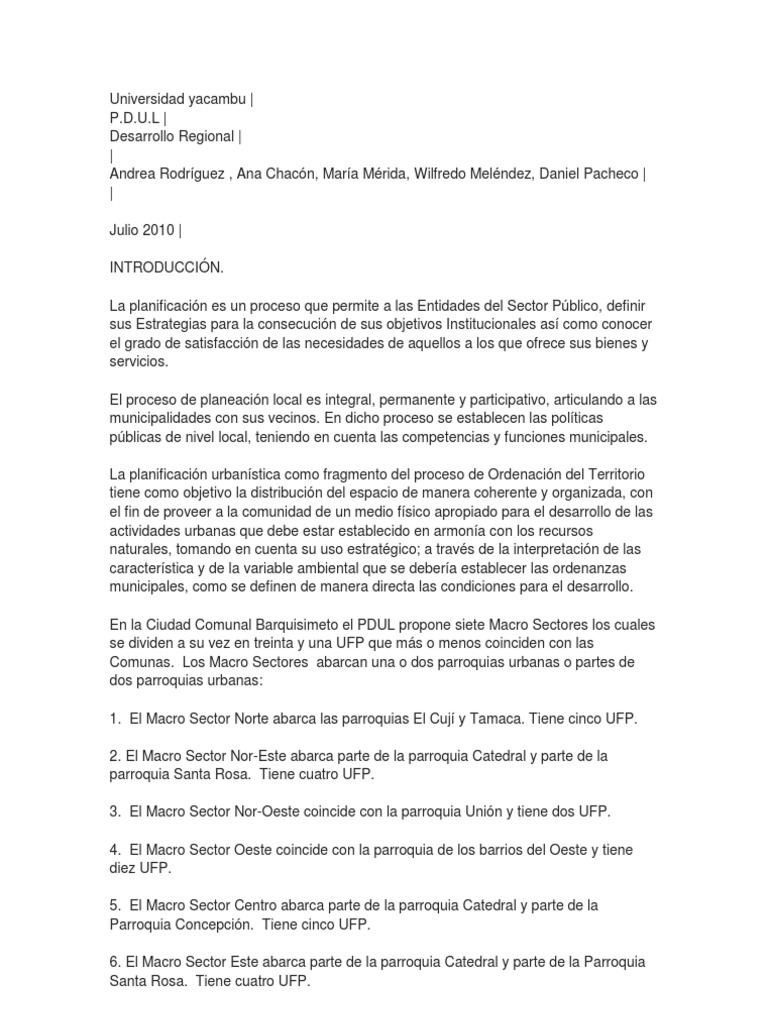 PDUL Barquisimeto | PDF | Área urbana | Planificación urbana