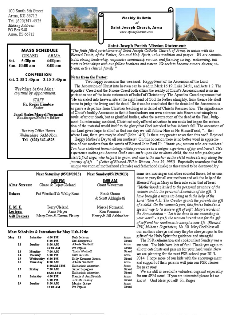 St. Joseph May 12, 2013 Bulletin | PDF | Ascension Of Jesus | Last Judgment