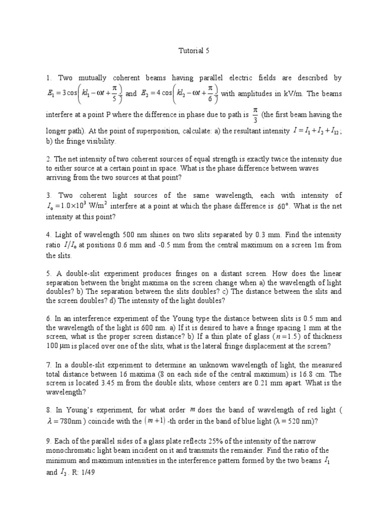 Physics Problems | PDF | Wavelength | Coherence (Physics)