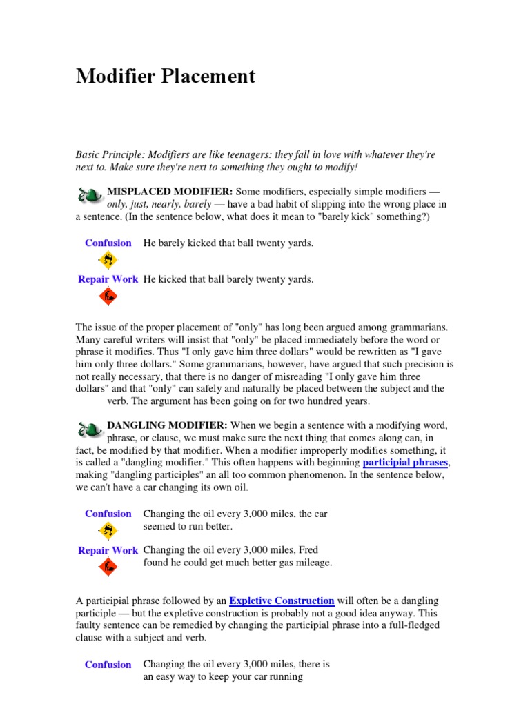 Modifier Placement | PDF | Adverb | Phrase