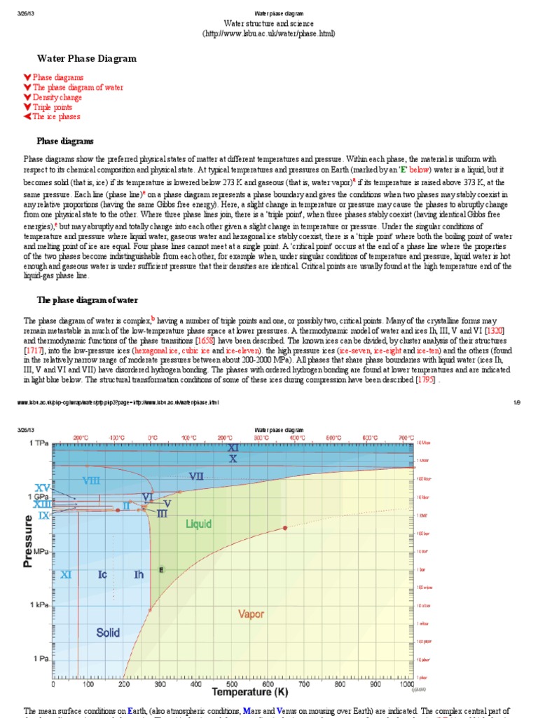 Water Phase Diagram | PDF | Phase (Matter) | Phase Diagram