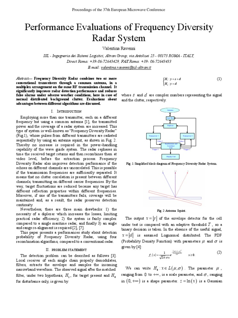Performance Evaluations of Frequency Diversity Radar System | PDF ...