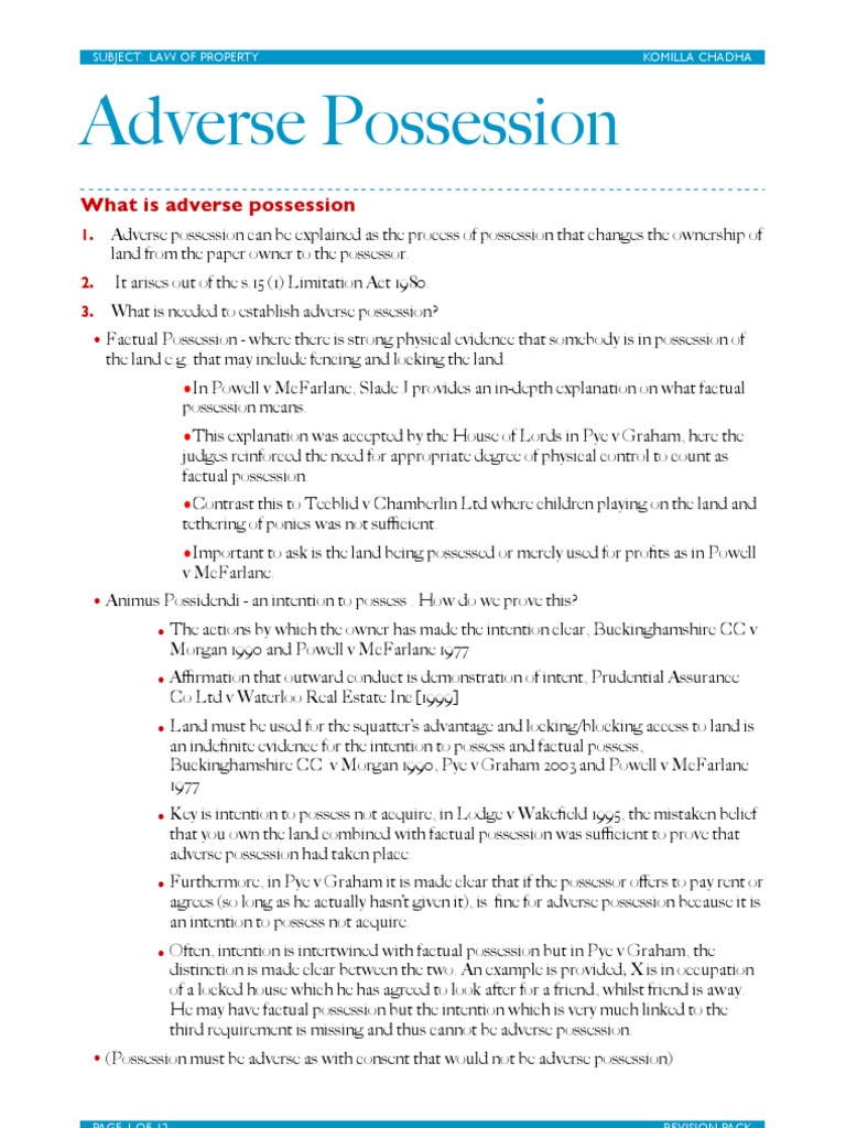 Adverse Possession Pack Komilla Chadha | PDF | Adverse Possession ...