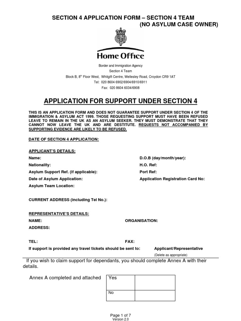 UK Home Office: Caseresolutionsection4form | PDF | Right Of Asylum ...