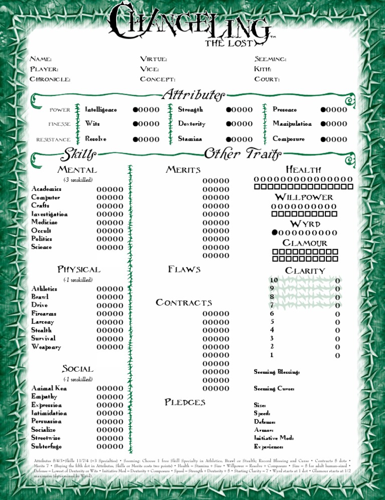 Changeling The Lost - Character Sheet | PDF
