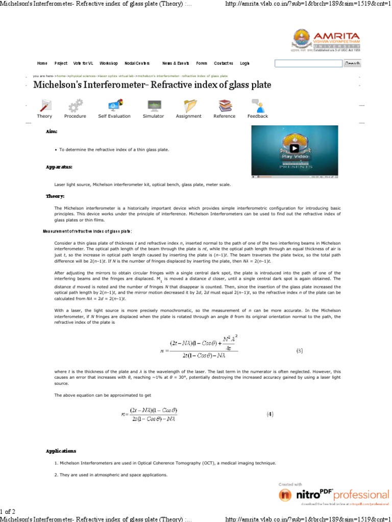 Referactive Index of Michelson Interferometer | PDF | Interferometry | Refractive Index