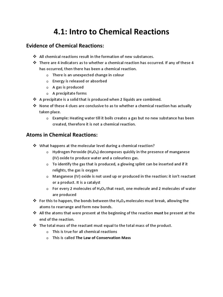 Chemistry Notes (Grade 11) | PDF | Chemical Reactions | Oxygen