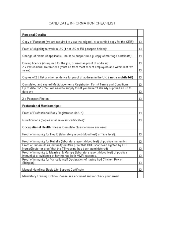 Candidate Information Checklist | PDF | Law | Self-Improvement