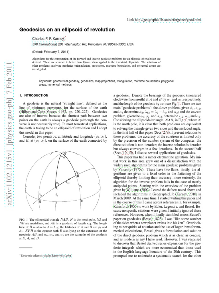Geodesics On An Ellipsoid of Revolution PDF | PDF | Differential Geometry | Mathematical Analysis
