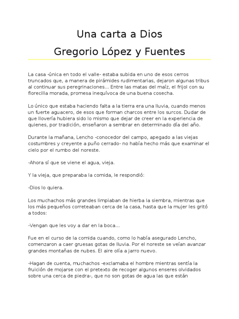 Lopez y Fuentes, Gregorio .-. Una Carta a Dios