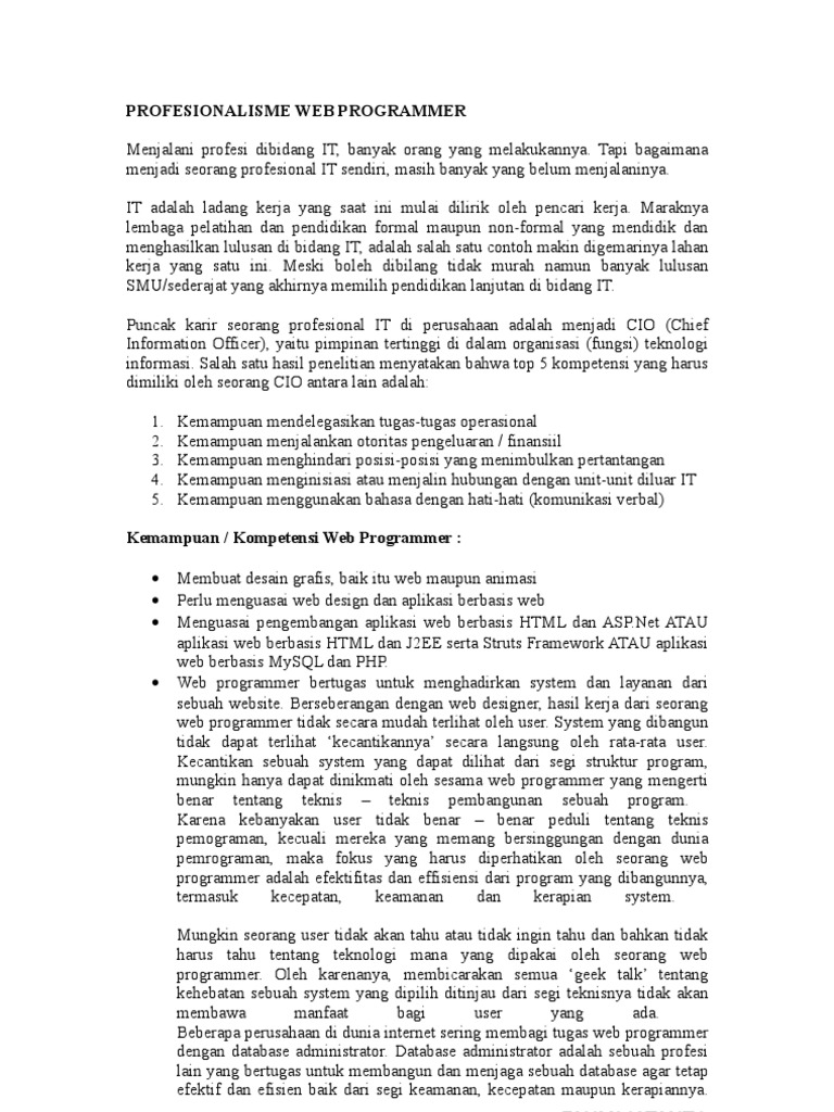 Profesionalisme Web Programmer | PDF