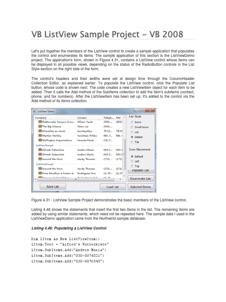 VB ListView Sample Project | PDF | Visual Basic .Net | Areas Of Computer Science