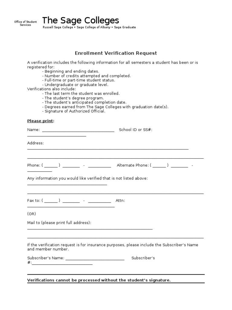 Enrollment Verification Request Form | PDF | Computing And Information ...