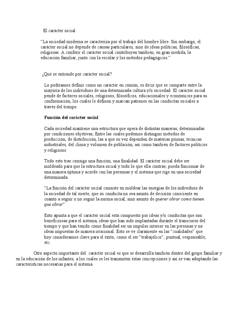 El Carácter Social | PDF | Sociedad | Comportamiento