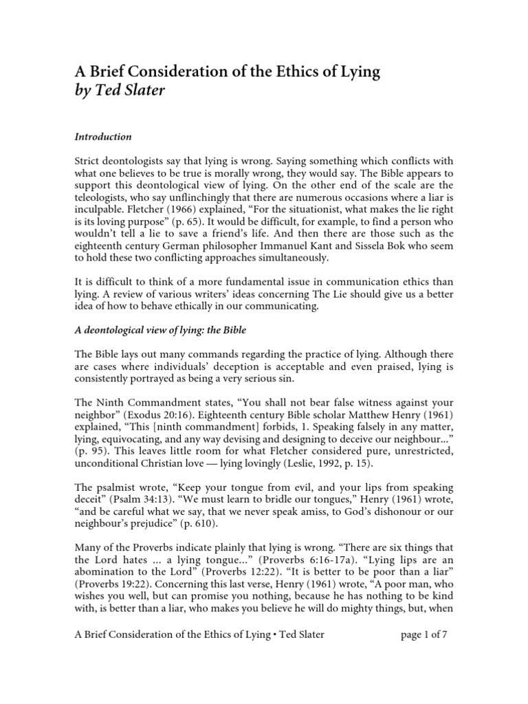 Ethics of Lying: Deontological vs. Teleological Perspectives | PDF ...