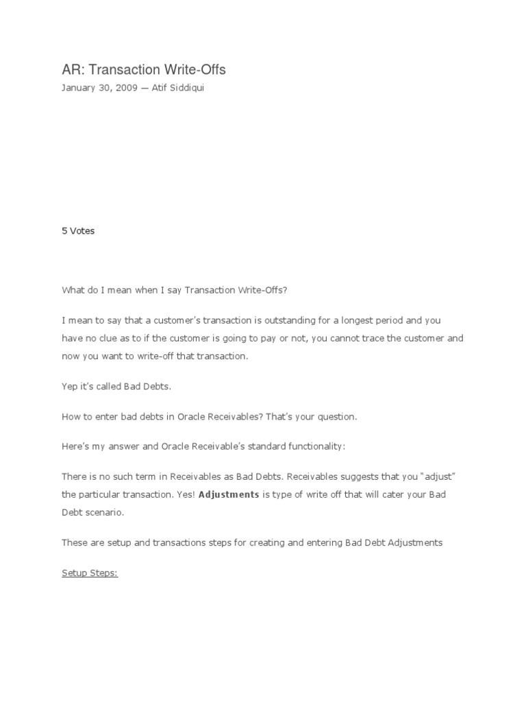 Write Off For AR | PDF | Write Off | Bad Debt