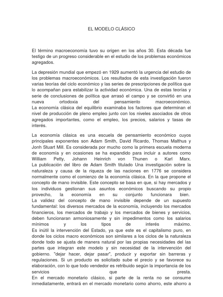 El Modelo Clásico Macroeconomia | PDF | Economía clásica | Precios