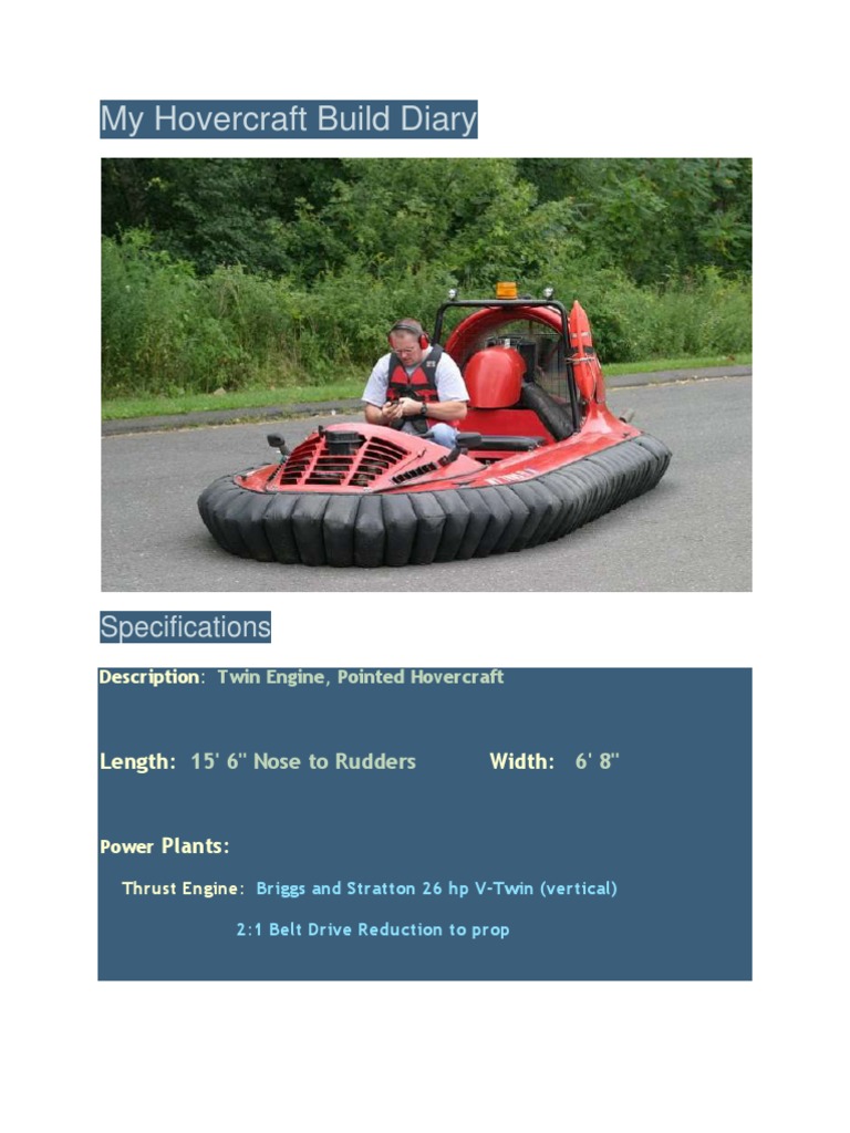 Twin Engine 15' Hovercraft Build | PDF | Duct (Flow) | Fiberglass