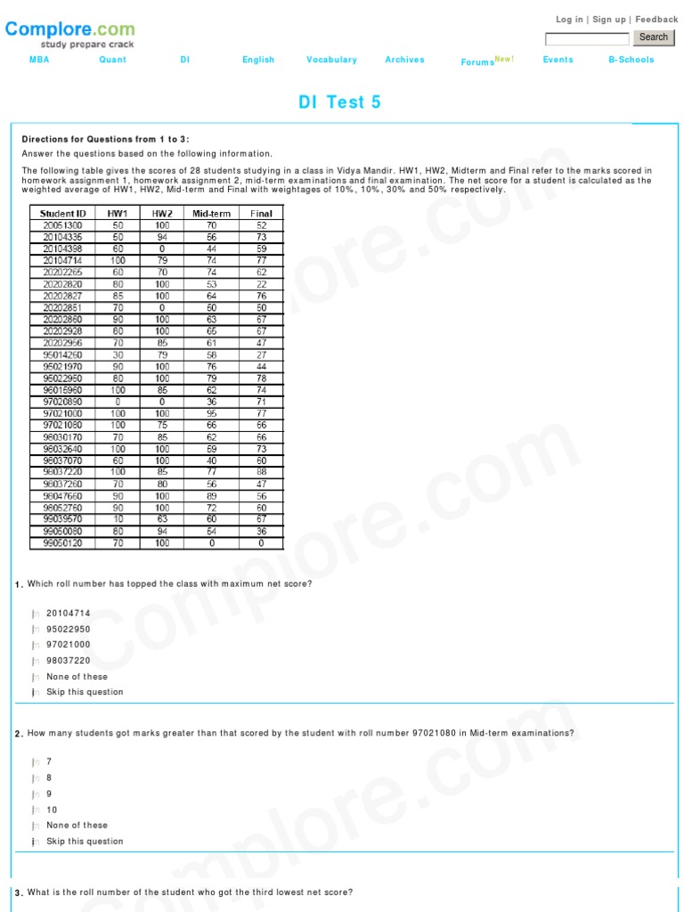 CAT DI Test Paper - Test 5 | PDF