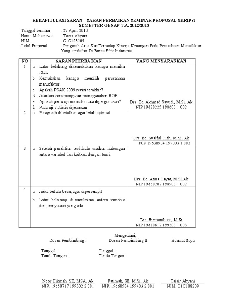 Contoh Rekapitulasi Saran Seminar | PDF