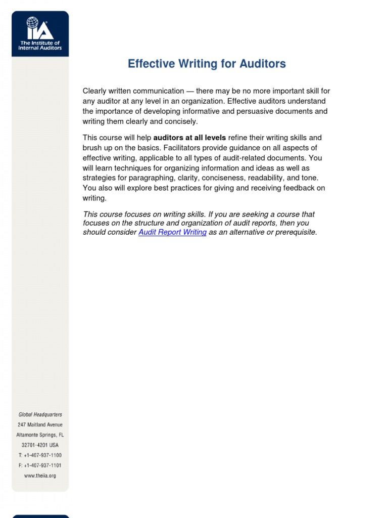 Effective Writing For Auditors | PDF | Audit | Auditor's Report