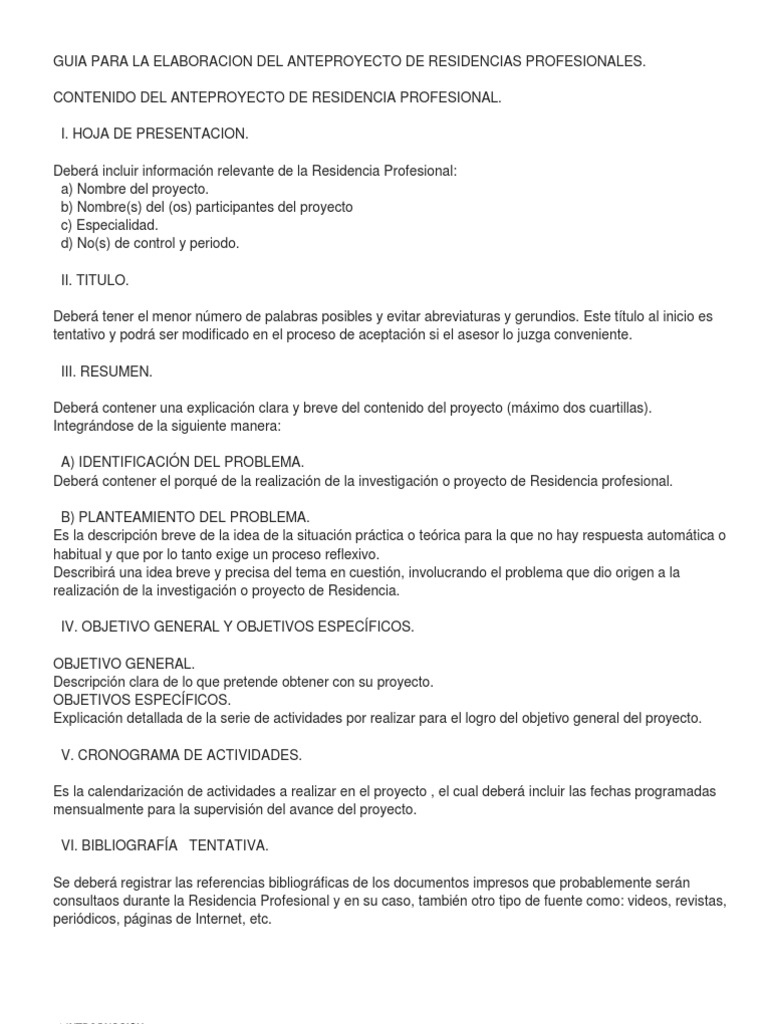 Guia para La Elaboracion Del Anteproyecto de Residencias Profesionales | PDF | Teoría | Bibliografía