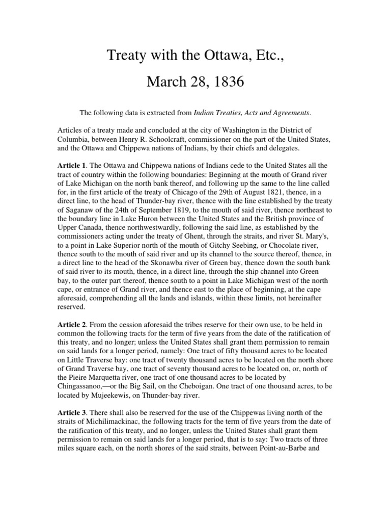 Treaty With the Ottawa 1836 | Ojibwe | The United States