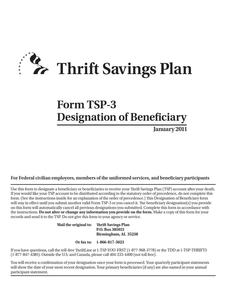 Thrift Savings Plan: Form TSP-3 | PDF | Trust Law | Stepfamily