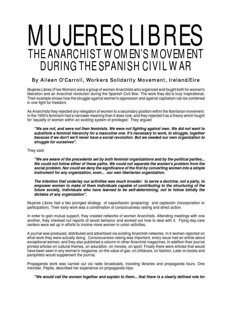 Mujeres Libres. The Anarchist Women's Movement During The Spanish Civil ...
