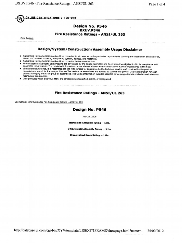 Ul p546 1 HR Flat Roof Assembly | PDF