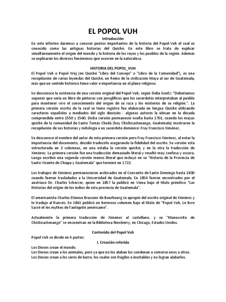 El Popol Vuh | PDF | Mitología | Religión y creencia