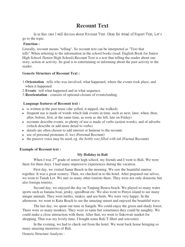 Recount Text | PDF | Bali | Verb