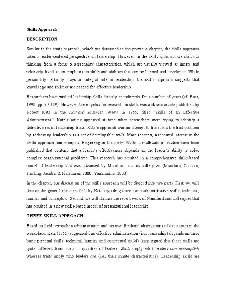 Skills Approach | PDF | Leadership | Competence (Human Resources)