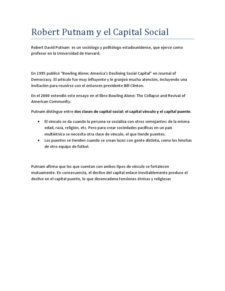 Robert Putnam Y El Capital Social Pdf
