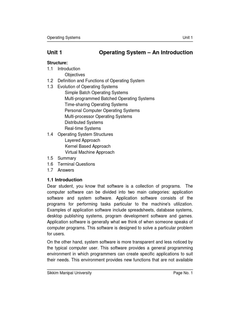 Mca2010 SLM Unit 01 | PDF | Kernel (Operating System) | Operating System