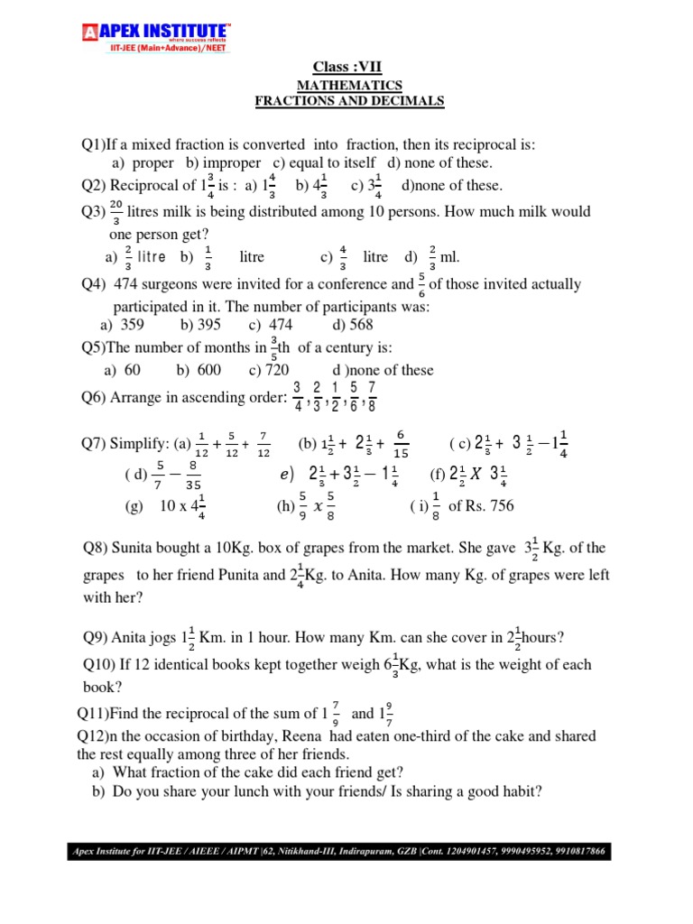 Fraction Class Vii | PDF | Fraction (Mathematics) | Arithmetic