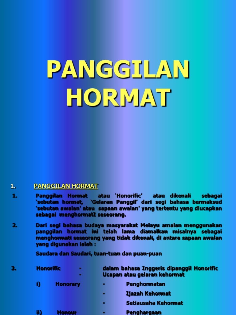 Panggilan Hormat | PDF