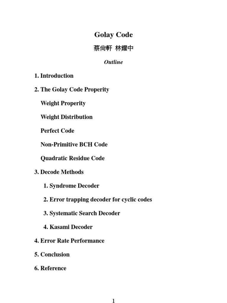 Golay Code Properties and Decoding Methods | PDF | Forward Error ...