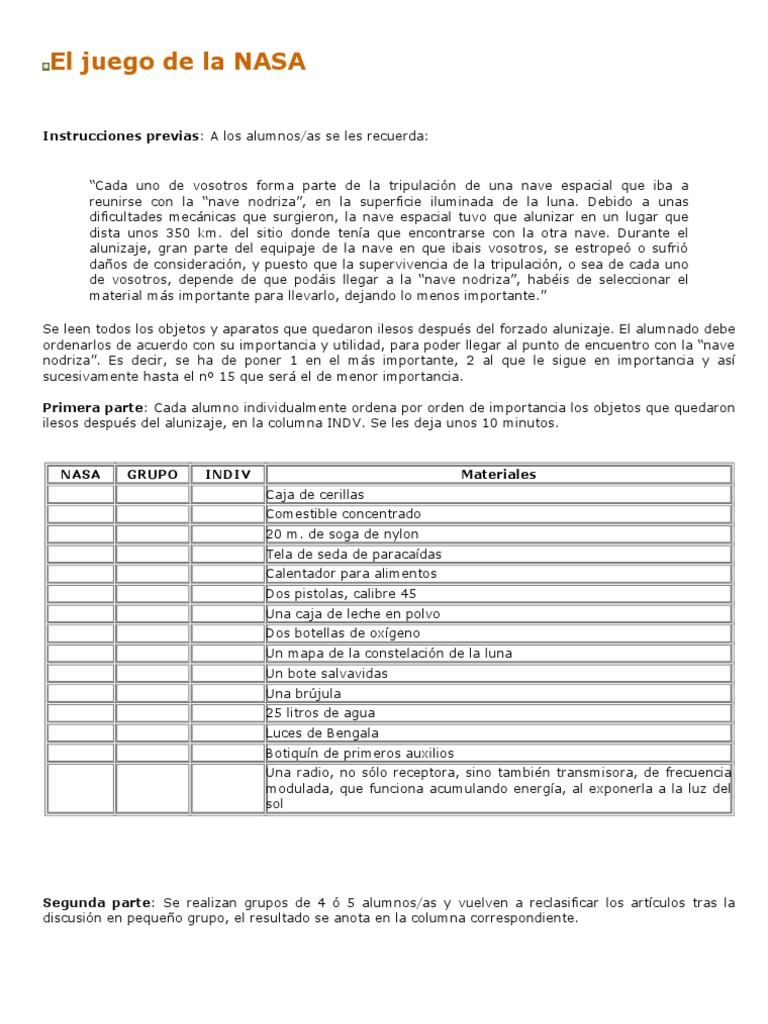 El Juego de La NASA Sencillo | PDF