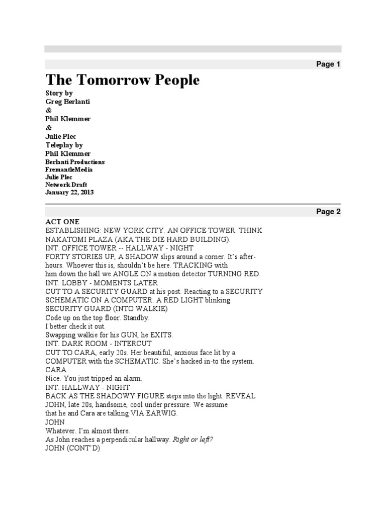 Tomorrow People Script | PDF | Elevator | Nature